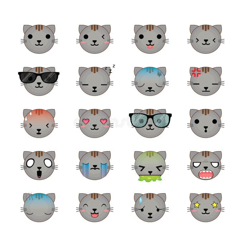 Cat smiley faces icon set. stock illustration. Illustration of head ...