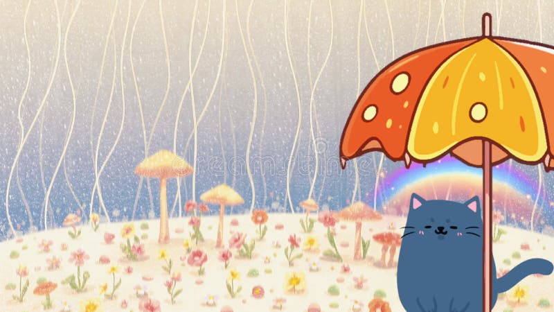 Cat Umbrella Rain Cartoon Animation Background Video Stock Video ...