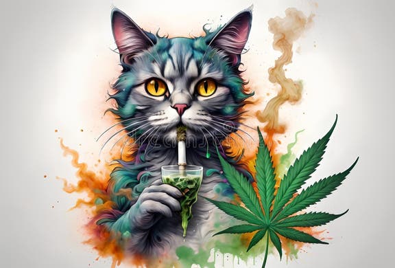 Cat Smoking Marijuana . Image for Logo Stock Image - Image of drawing ...