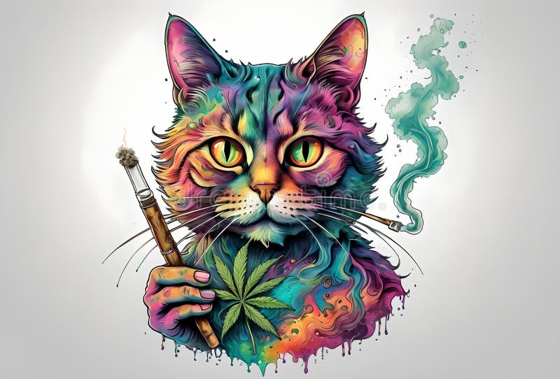 Cat Smoking Marijuana . Image for Logo Stock Photo - Image of colorful ...