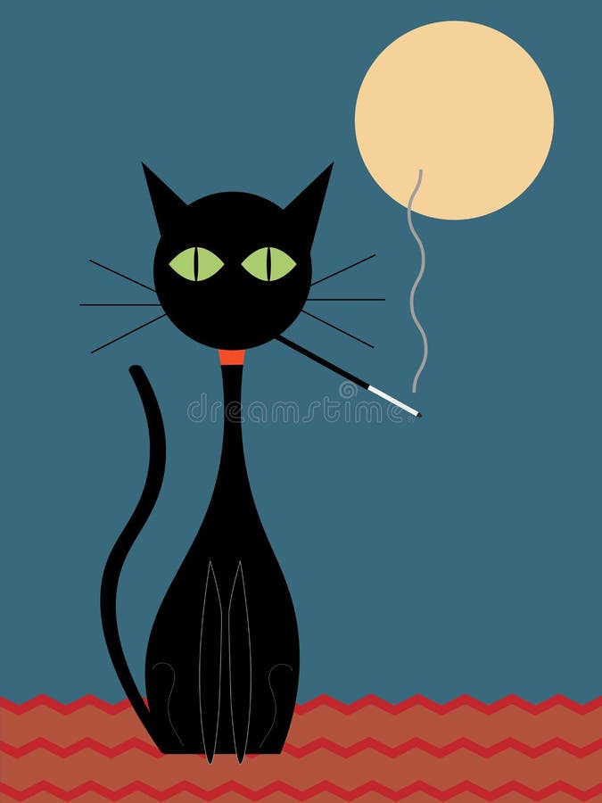 Cat smoking on the roof stock illustration. Illustration of pretty ...