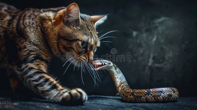 Cat and Snake Confrontation Stock Illustration - Illustration of ...