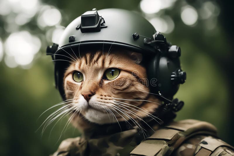 Cat Soldier. a Cat in Uniform at War. War Cat in a Helmet. Resistance ...