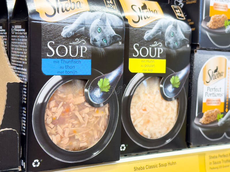 Cat Soup Packaging Display with Tuna and Chicken Varieties Editorial ...
