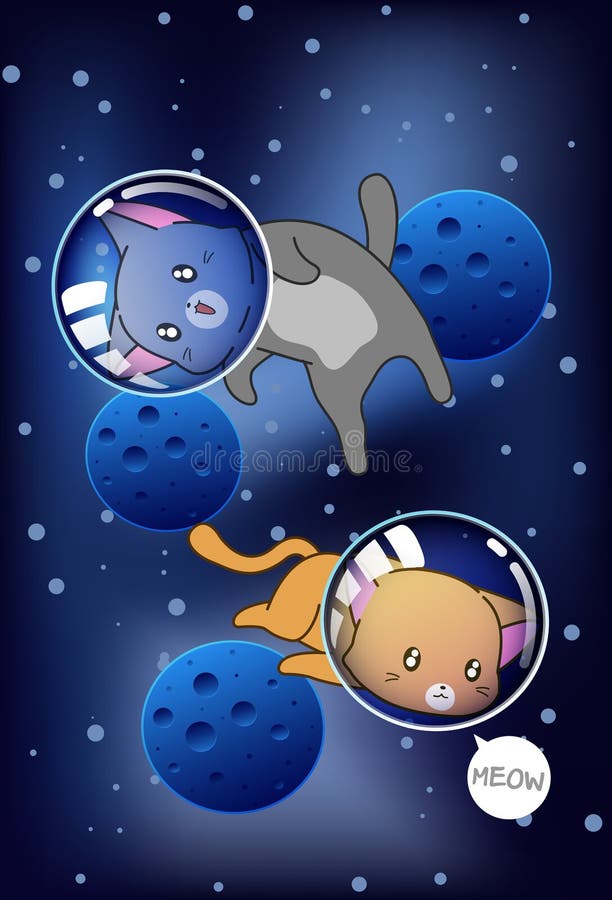 2 Cat in the Space in Cartoon Style Stock Vector - Illustration of ...
