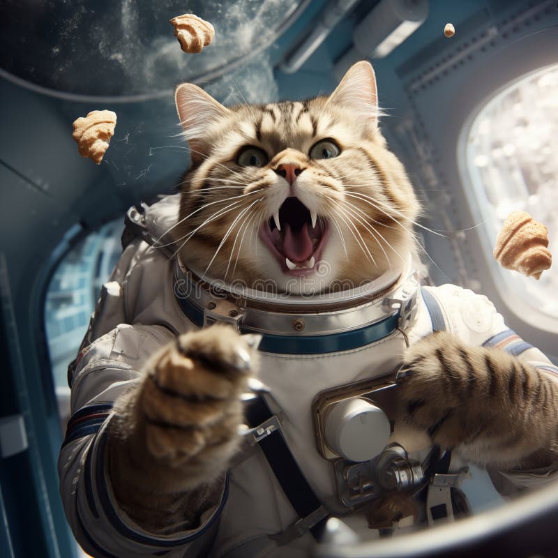 Cat on the space station stock illustration. Illustration of zero ...