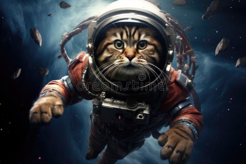 Cat in Space Suit Floating in Space - Astronaut Kitty Explore Outer ...