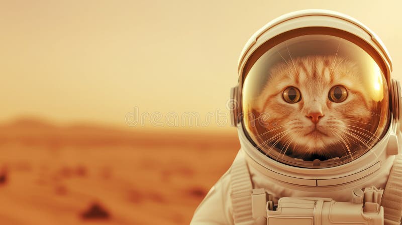 Cat in a Spacesuit Exploring Planet Mars Stock Illustration ...