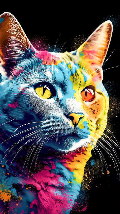 Cat with splash colors stock illustration. Illustration of lazy - 285477410