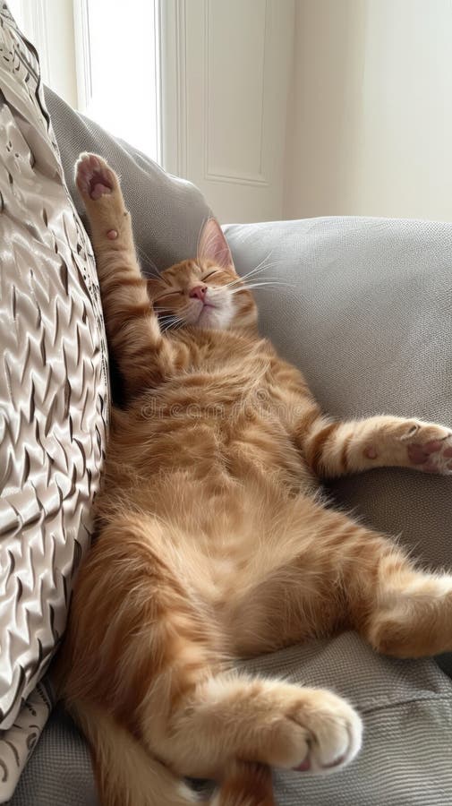 Cat S Weird Sleeping Position on Comfy Sofa Stock Illustration ...