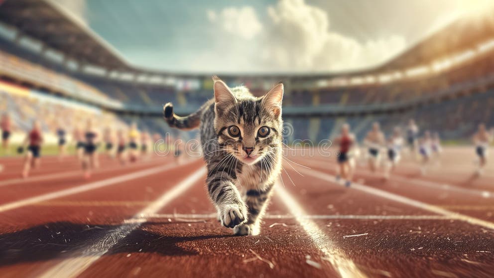 Cat Sprinting on a Track in a Stadium during a Race Stock Image - Image ...