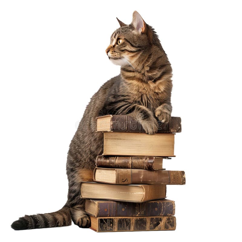Cat on Stack of Vintage Books Stock Image - Image of domestic, lover ...