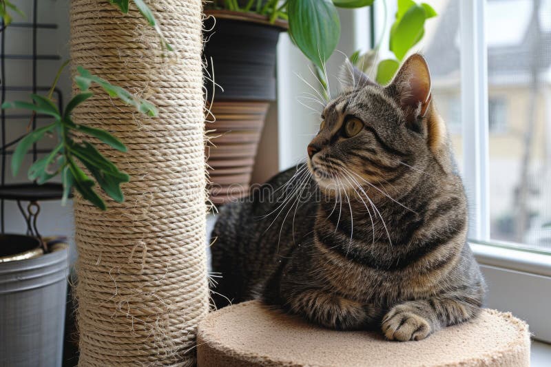 Cat on a Stand with Scratching Posts Stock Photo - Image of cute ...