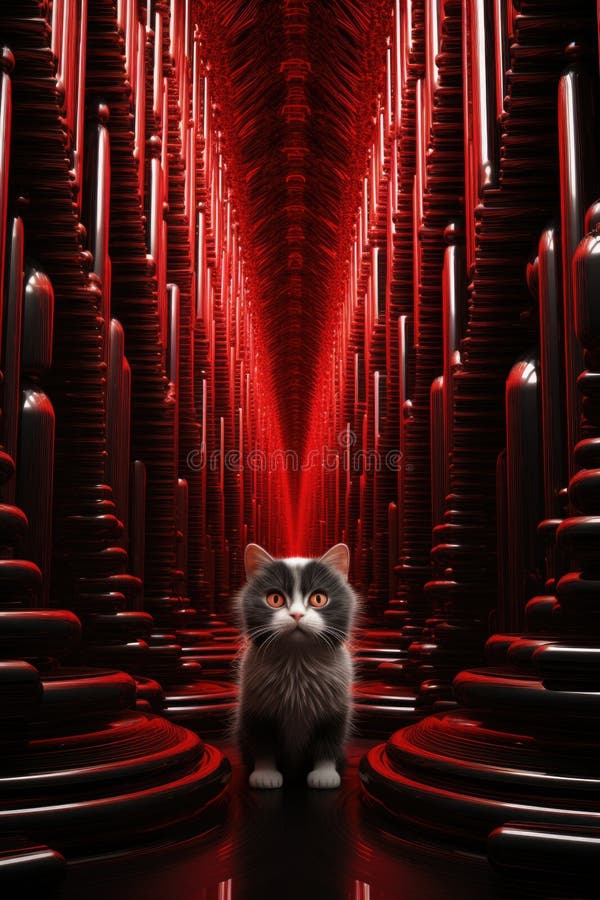 A Cat is Standing in a Dark Tunnel with Red Lights, AI Stock Photo ...