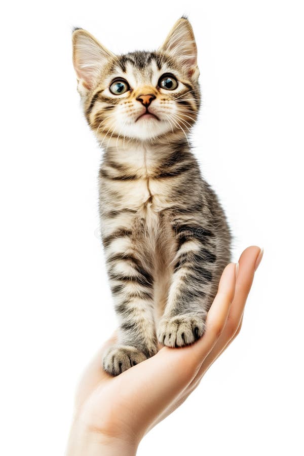 Cat Standing on Human Hand Isolated Stock Illustration - Illustration ...
