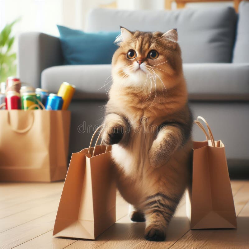 Cat Standing Near Shopping Bags. Stock Illustration - Illustration of ...