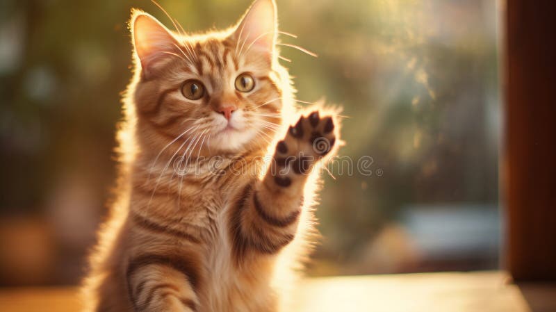 A Cat is Standing Up and Reaching for Something, AI Stock Illustration ...
