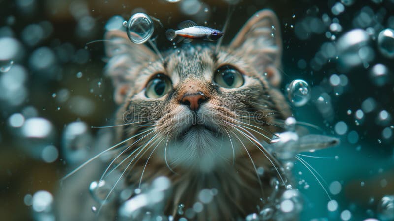 Cat Staring Attentively at a Fish in an Aquarium Stock Image - Image of ...
