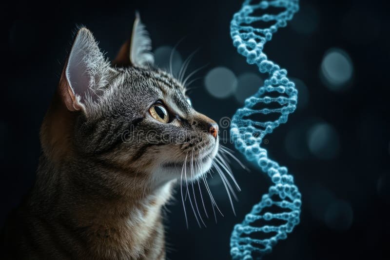 A Cat is Staring at a DNA Strand Stock Illustration - Illustration of ...