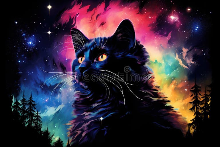 Cat and Stars at Night. Generative AI Stock Illustration - Illustration ...