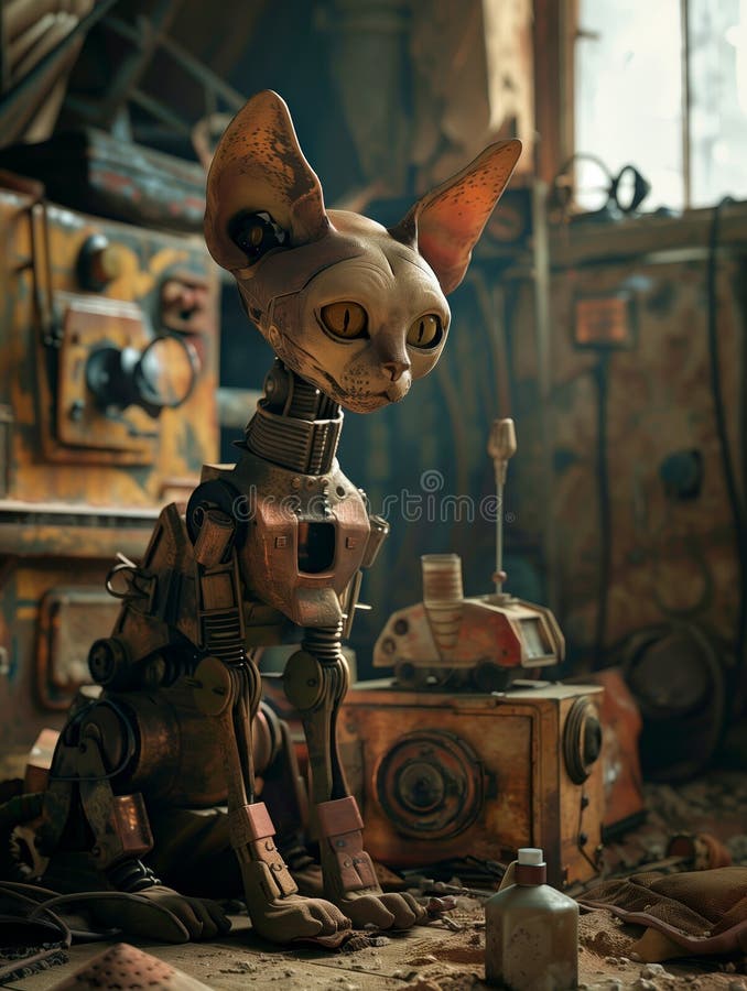 A Cat Statue in a Abandoned Room with Many Objects Around it Stock ...