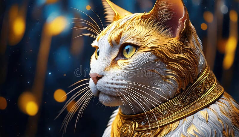 Cat Statue Made of Marble and Gold. Stock Illustration - Illustration ...