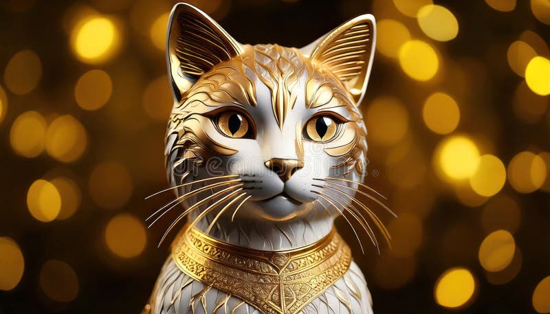 Cat Statue Made of Marble and Gold. Stock Illustration - Illustration ...