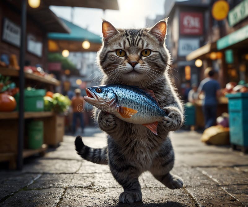 A Cat Stealing Fish. stock illustration. Illustration of serenity ...