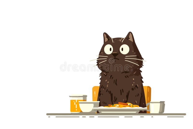 Cat Stealing Food from Table during Dinner Cat Isolated Stock Vector ...