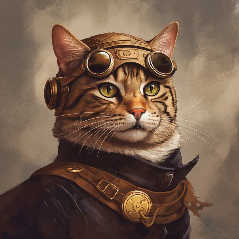 A Cat in a Steampunk Aviator Outfit Stock Image - Image of trendy ...