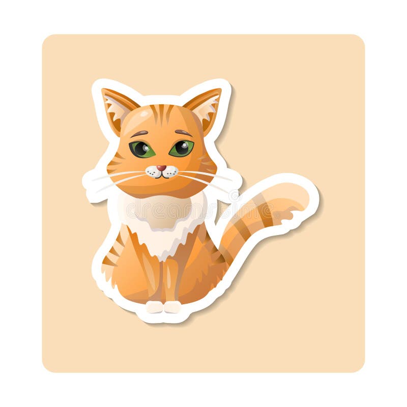Cat Sticker Illustration. Animal, Ears, Tail, Fluffy, Moustache ...