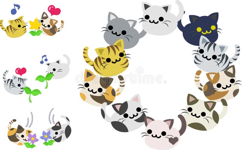 Cute Rolling Cat Illustration Set Stock Vector - Illustration of poster ...