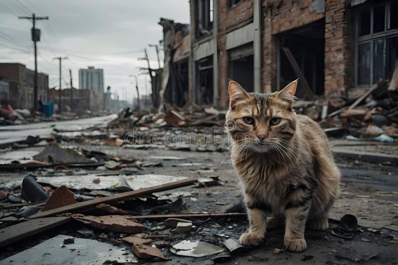 A Cat in a Street of a Destroyed City Stock Photo - Image of conflict ...
