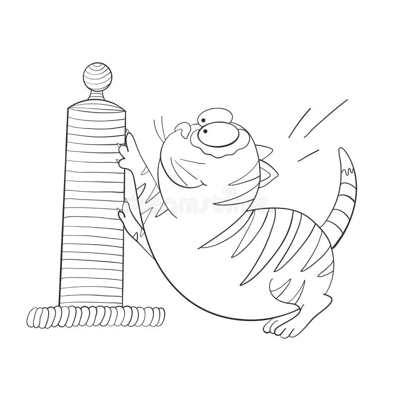 The Cat Stretches and Sharpens Its Claws. Scratching Post. Sharp Talons ...