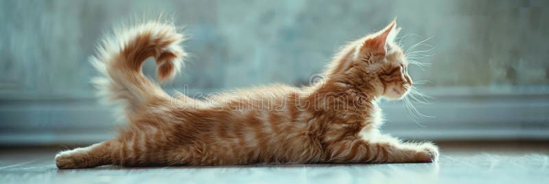 A Cat Stretching in a Pilates Pose with a Focused Expression in a ...