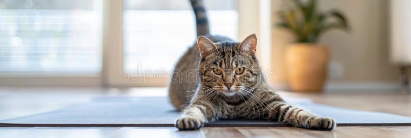 A Cat Stretching in a Pilates Pose with a Focused Expression in a ...