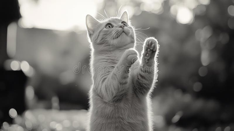 Cat stretching upwards stock photo. Image of black, white - 381700294