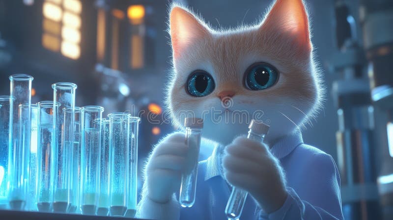 Cat Student in the Laboratory.research Stock Image - Image of smart ...