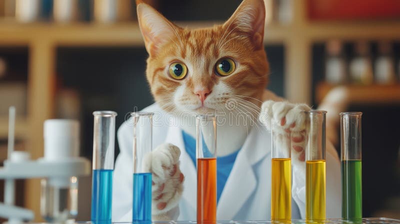Cat Student in the Laboratory.research Stock Photo - Image of ...
