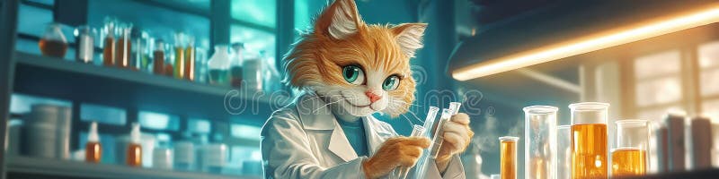 Cat Student in the Laboratory.research Stock Image - Image of funny ...
