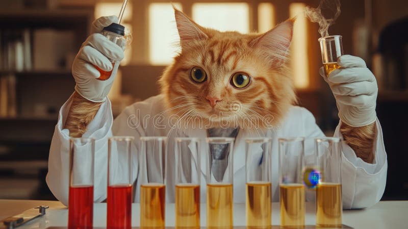 Cat Student in the Laboratory.research Stock Image - Image of flat ...