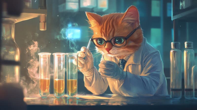 Cat Student in the Laboratory.research Stock Photo - Image of ...