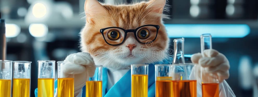 Cat Student in the Laboratory.research Stock Image - Image of graphic ...