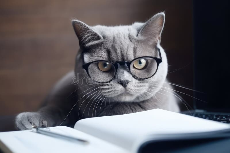 Cat Student Learning Online Lesson and Writing Stock Photo - Image of ...