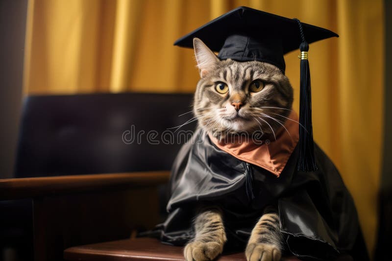 A Cat with a Student S Cap on Graduation. Celebration of Educational ...