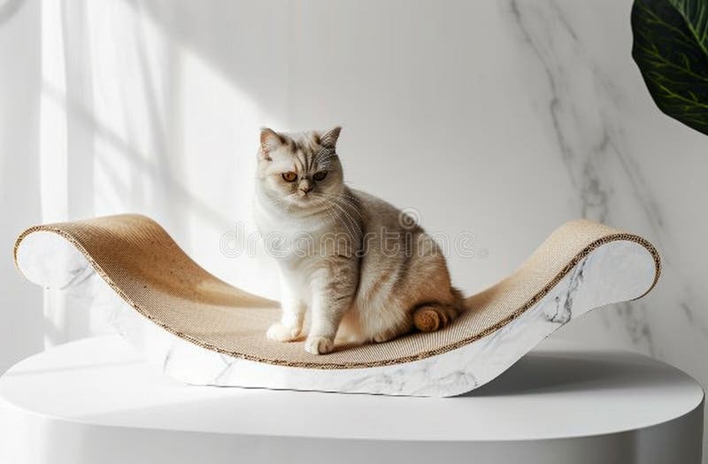Cat on Stylish Lounge. a Tabby Cat Resting on a Textured, Curved ...