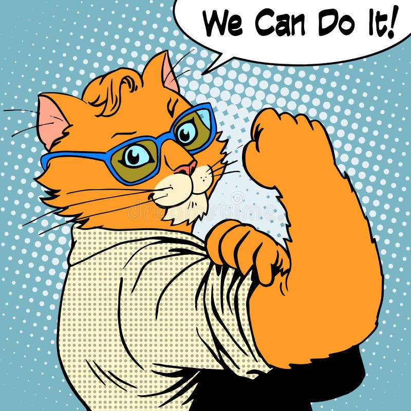 Cat success we can do it stock vector. Illustration of businessman ...