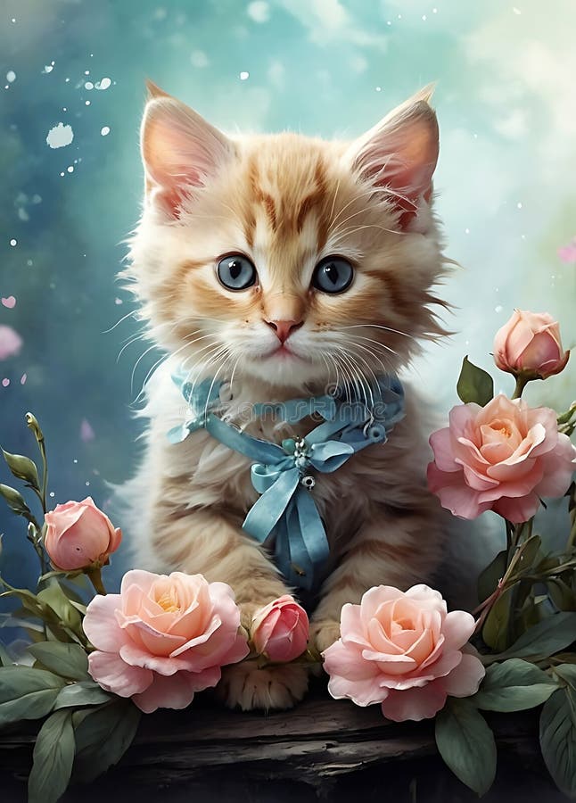 A Cat Suffering from Toothache, a Cat with a Flower, Cat Illustration ...