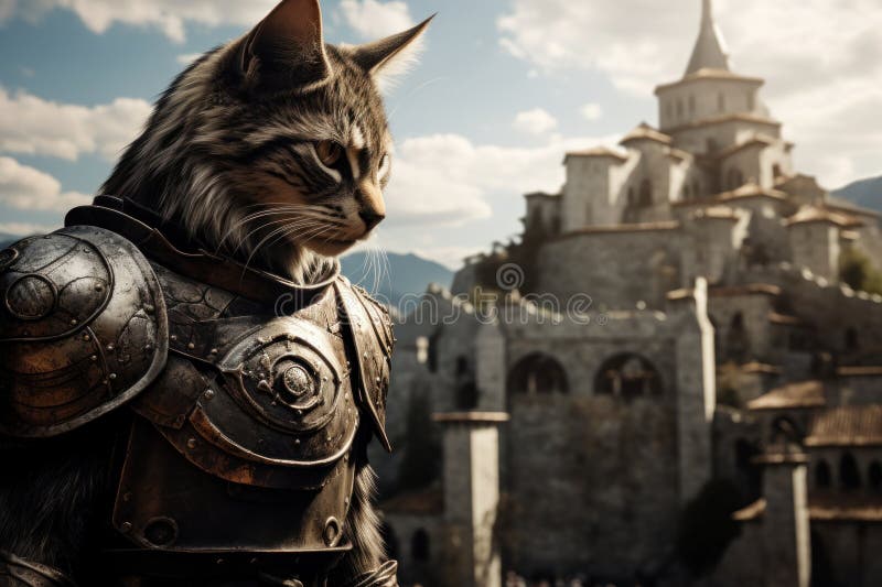 A cat in a suit of armor stock illustration. Illustration of suit ...