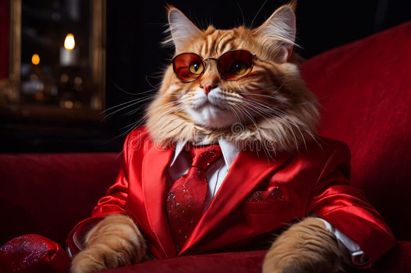 Cat in a Red Suit,business Concept, Stock Illustration - Illustration ...